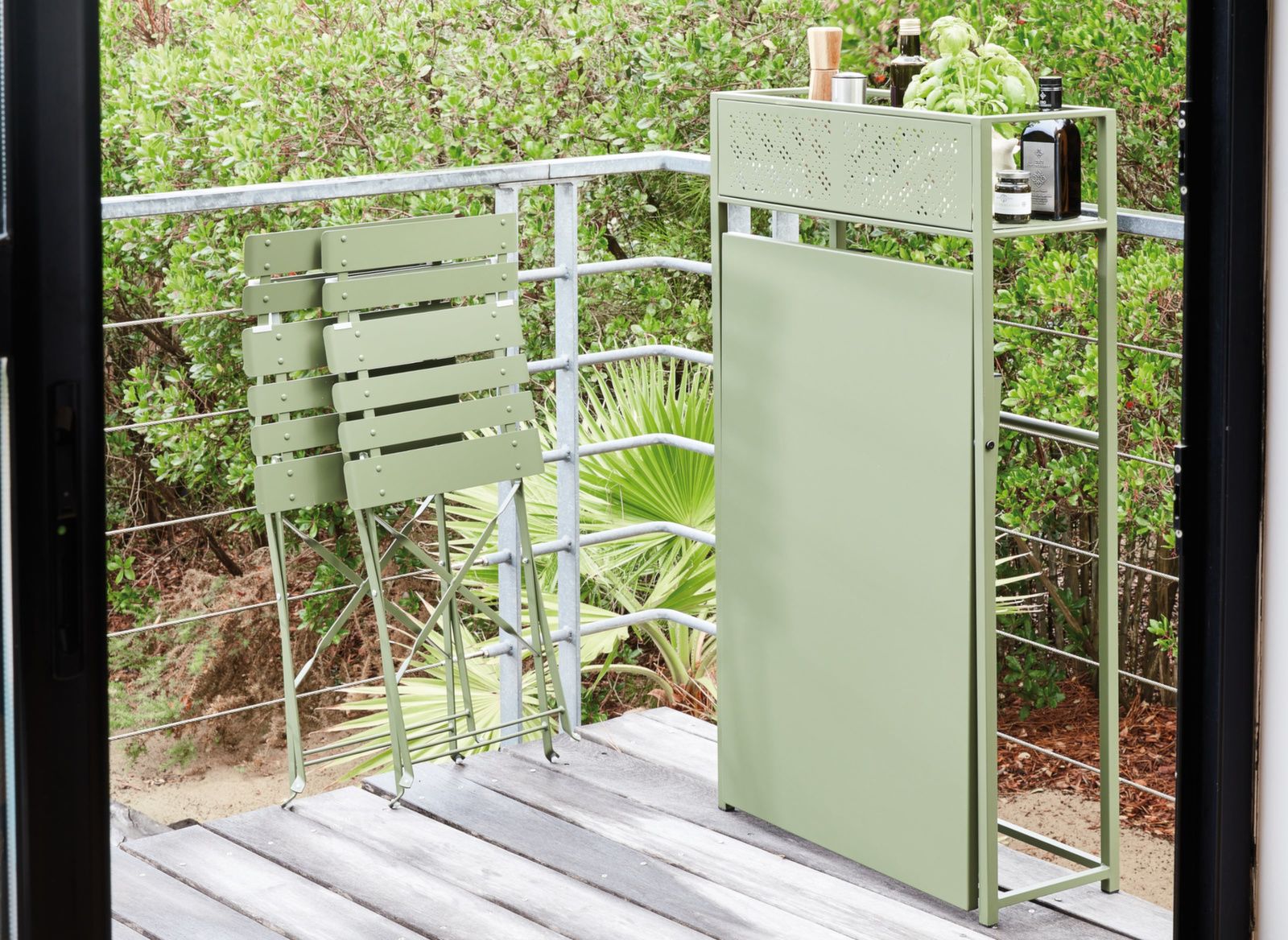 Ensemble Balcon | 1 table pliante + 2 chaises pliantes | Vert - Les ...