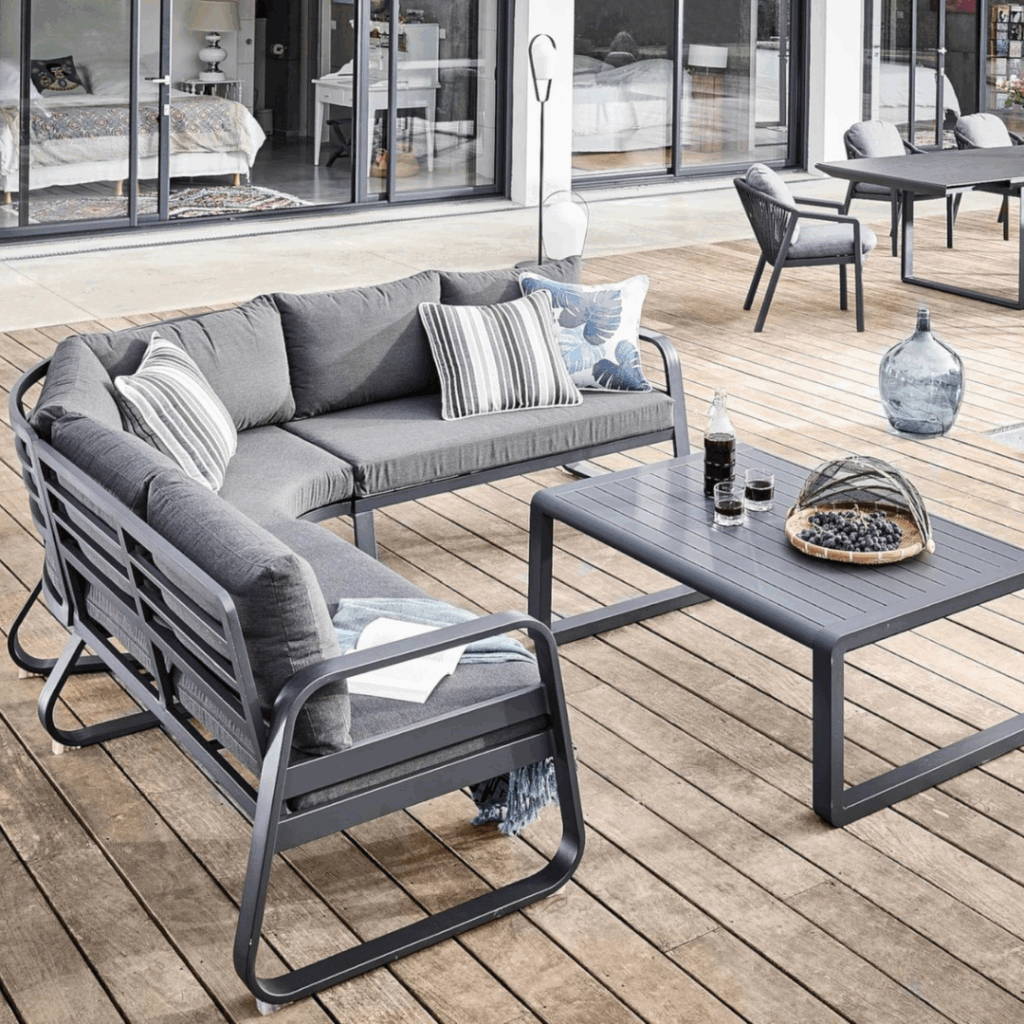 Salon de jardin d'angle Tonio | 2 méridiennes + 1 angle | Graphite ...